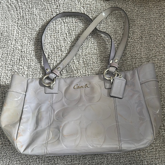 Coach | Bags | Coach Gray Tote With Textured Leather And Silver ...